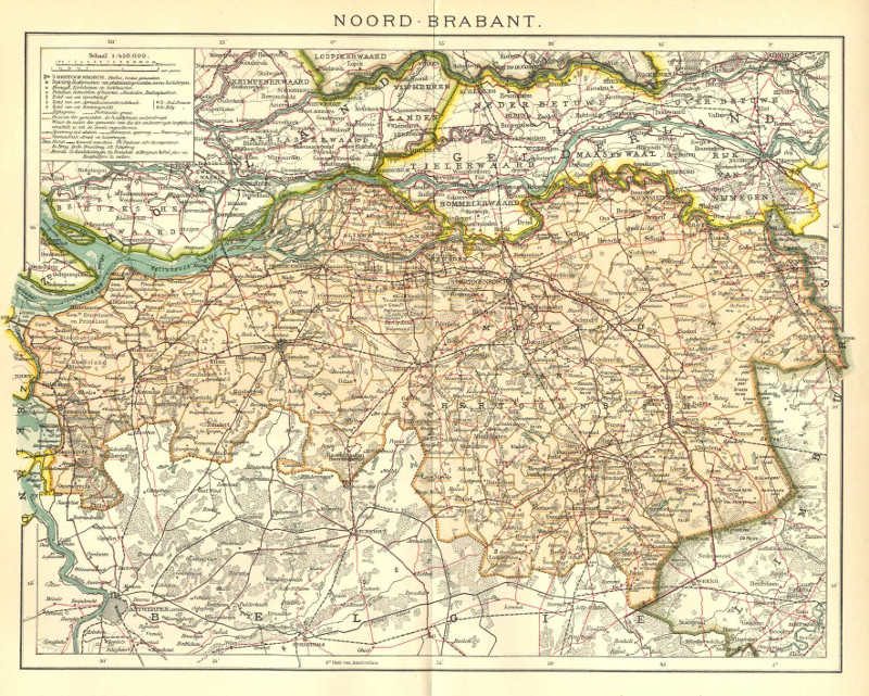 Noord-Brabant, an antique map of Netherlands by Winkler Prins from 1910